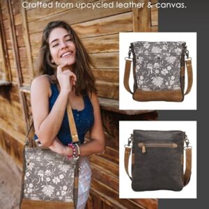 Myra Bag Blossom Print Upcycled Canvas & Leather Shoulder Bag S-1427