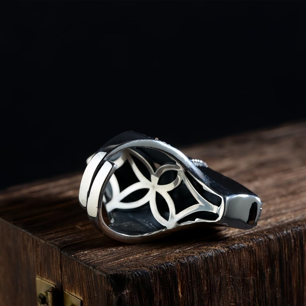 ForFox Gothic 925 Sterling Silver Chinese Ghost Ring Jewelry Black Impermanence Open and Adjustable