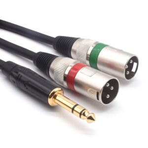 siyear 10ft 6.35mm (1/4inch) trs male plug to 2 dual xlr male stereo unbalanced y splitter patch microphone cable cord （3m）