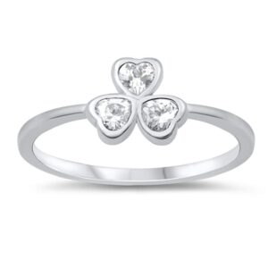 clear cz unique promise heart clover ring new .925 sterling silver band size 9