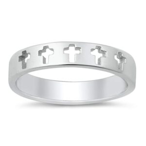 unique cutout christian cross jesus ring new .925 sterling silver band size 9