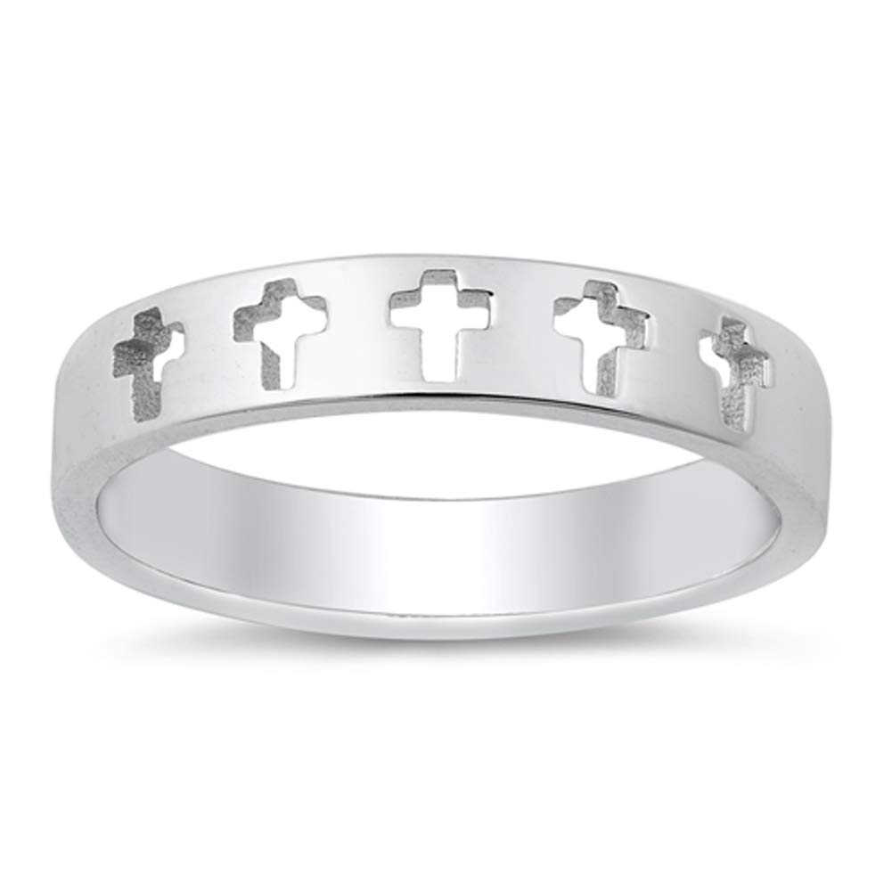 Unique Cutout Christian Cross Jesus Ring New .925 Sterling Silver Band Size 9