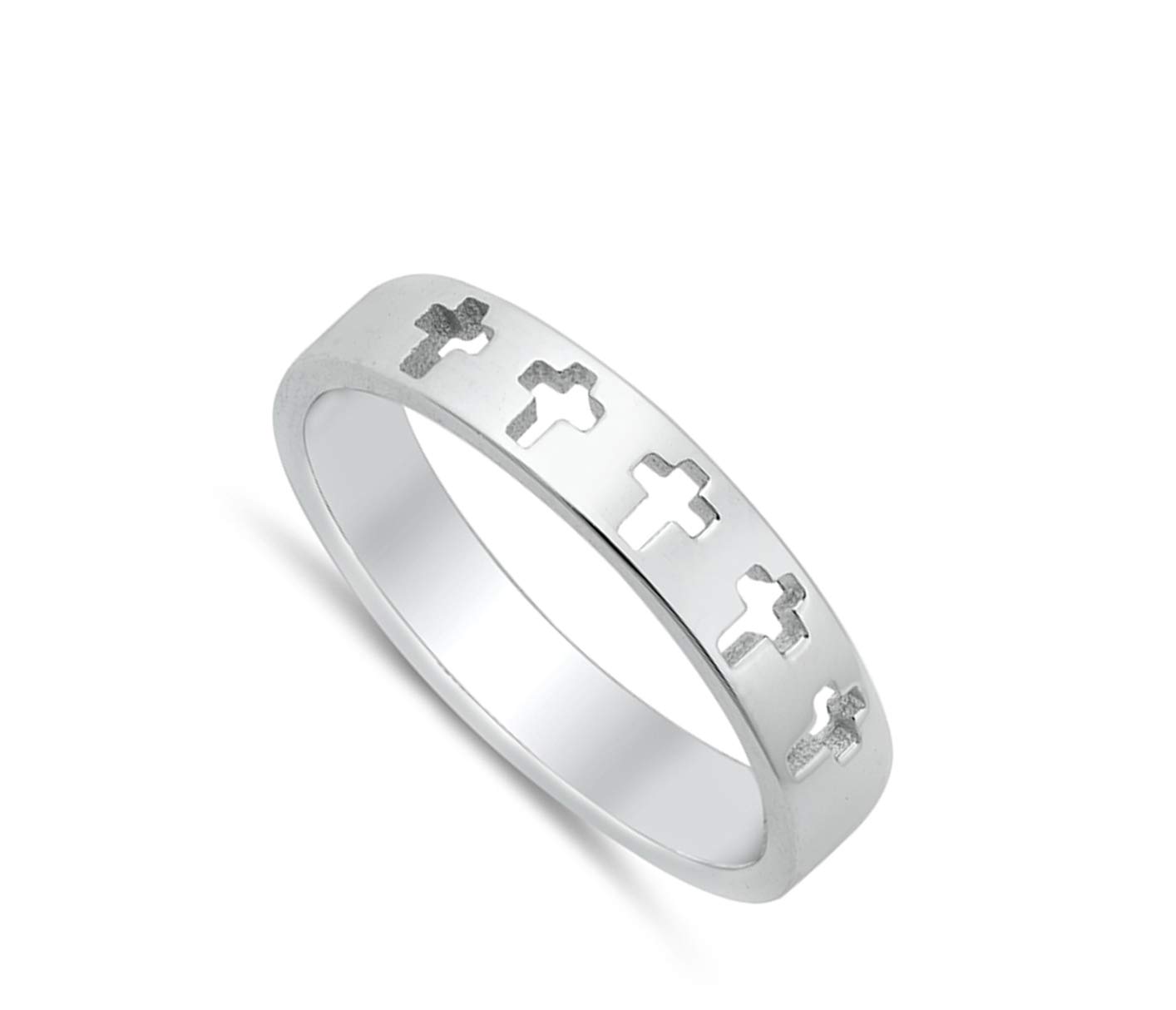 Unique Cutout Christian Cross Jesus Ring New .925 Sterling Silver Band Size 9