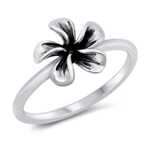 classic oxidized realistic plumeria ring new .925 sterling silver band size 9