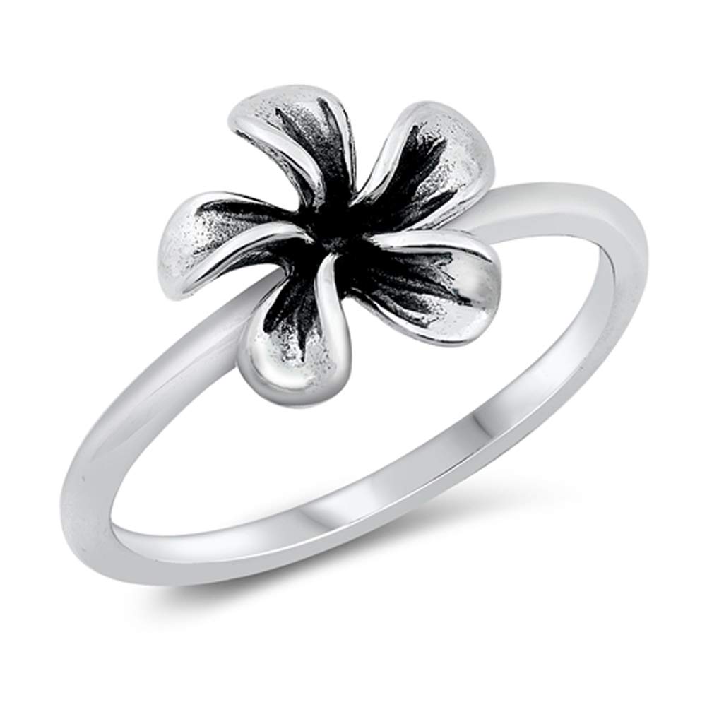 Classic Oxidized Realistic Plumeria Ring New .925 Sterling Silver Band Size 9