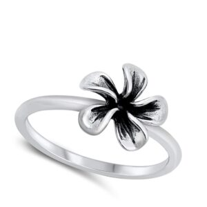 Classic Oxidized Realistic Plumeria Ring New .925 Sterling Silver Band Size 9