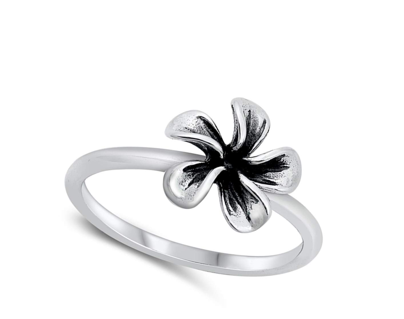 Classic Oxidized Realistic Plumeria Ring New .925 Sterling Silver Band Size 9