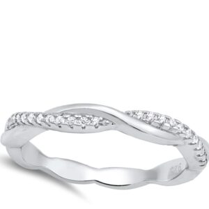 Clear CZ Elegant Twist Braid Fashion Ring New .925 Sterling Silver Band Size 8