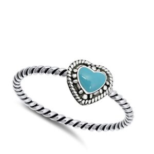 Simulated Turquoise Rope Promise Heart Halo Beautiful Ring New .925 Sterling Silver Band Size 4