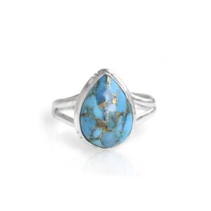 yotreasure 10x14 mm blue copper turquoise solid 925 sterling silver teardrop ring