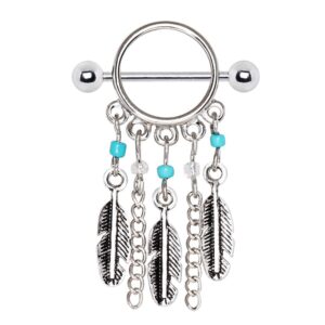 covet jewelry 316l surgical steel turquoise beads feather dangle nipple shield