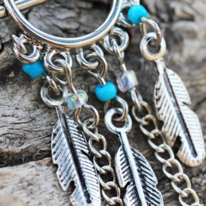 Covet Jewelry 316L Surgical Steel Turquoise Beads Feather Dangle Nipple Shield