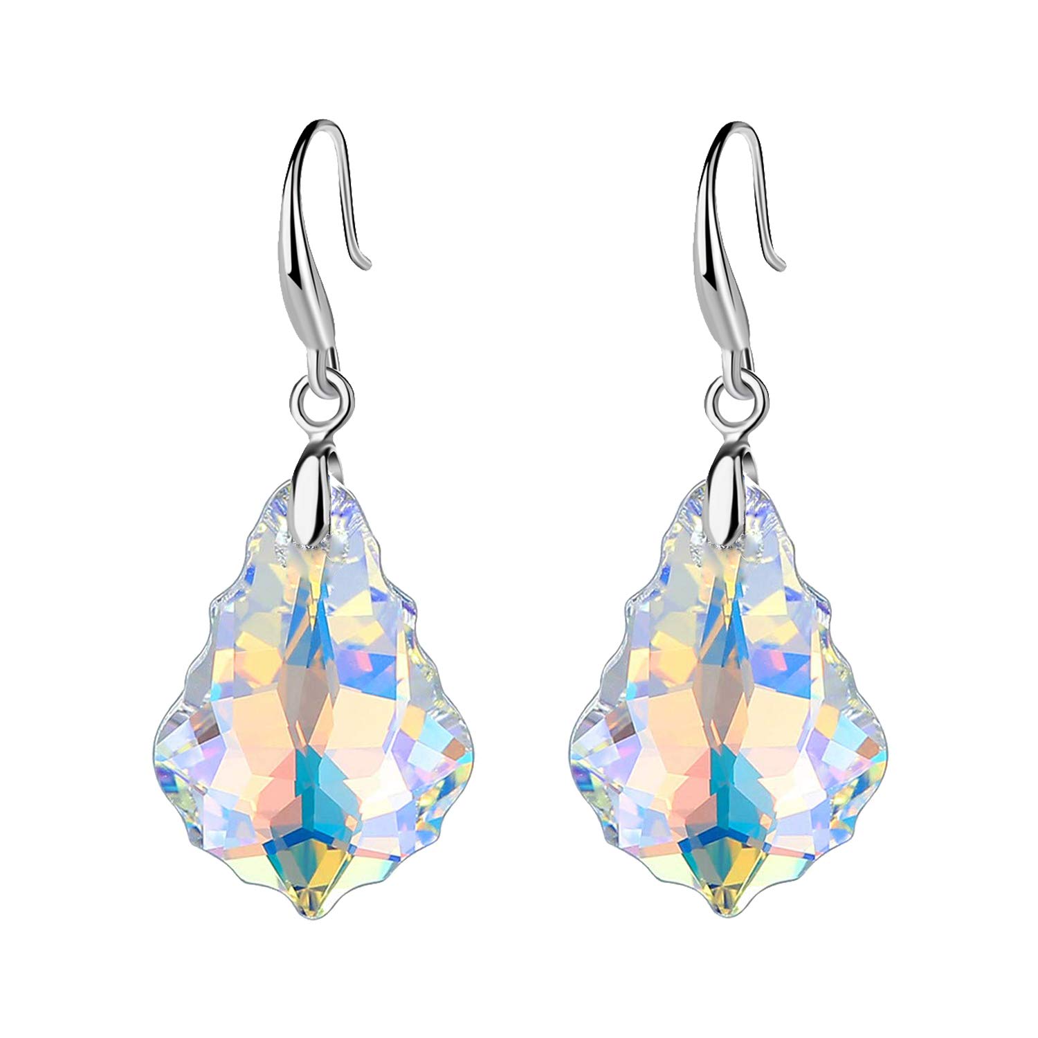 Austrian Crystal Baroque Teardrop Dangle Hook Earrings for Women 14K Gold Plated Hypoallergenic Jewelry (Aurora Borealis)