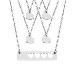 jjtzx mother daughter bar necklace set horizontal bar necklace with cutout heart mommy and me bar necklace set first day of kindergarten gift (sliver bar set-4 hearts)