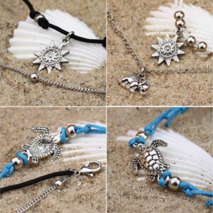 Suyi 5Pcs Beach Turtle Anklet Boho Handmade Adjustable Anklet Layered Rope Anklet Foot Chain for Women 5P