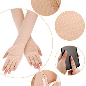 2 Pairs Women UV Sun Protection Driving Gloves Touchscreen Cotton Arm Sun Block Gloves for Outdoor Sports Summer Supplies (Color Set 4)