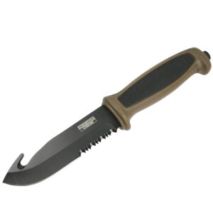 defender-xtreme 9.5" brown rubber handle hunting knife stainless steel gut hook