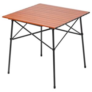 portal lightweight aluminum folding square table roll up top 4 people compact table with carry bag for camping, picnic, backyards, bbq, brown