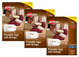 avery 22802 printable tags for inkjet printers only, tags with strings, 2" x 3.5", 96 tags, sold as 3 pack, 288 tags total