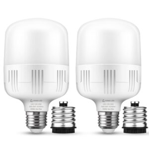 lohas super bright light bulbs, 250-300w equivalent 3400lm e26 garage led bulb, 5000k daylight 30 watt high lumen led bulb w/e39 adapter for commercial warehouse workshop factory backyard barn, 2 pack