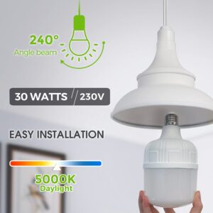 LOHAS Super Bright Light Bulbs, 250-300W Equivalent 3400LM E26 Garage LED Bulb, 5000K Daylight 30 Watt High Lumen LED Bulb w/E39 Adapter for Commercial Warehouse Workshop Factory Backyard Barn, 2 Pack