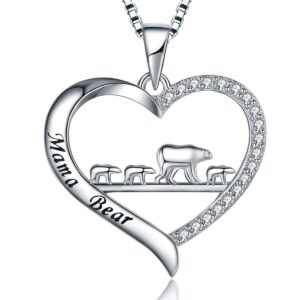 muatogiml mothers day gifts 925 sterling silver engraved mama bear mother daughter love heart pendant necklace, jewelry gifts for mom women wife