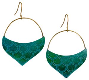 spunkysoul mermaid hoop scale artsy fashion earrings for women gold silver bronze or teal (teal)