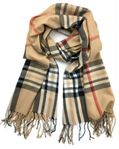 plum feathers luxurious classic plaid pattern pashmina scarf (camel)