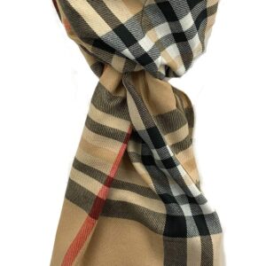 Plum Feathers Luxurious Classic Plaid Pattern Pashmina Scarf (Camel)