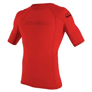 o'neill wetsuits boys' standard youth basic skins 50+ short sleeve rash guard, red, 10