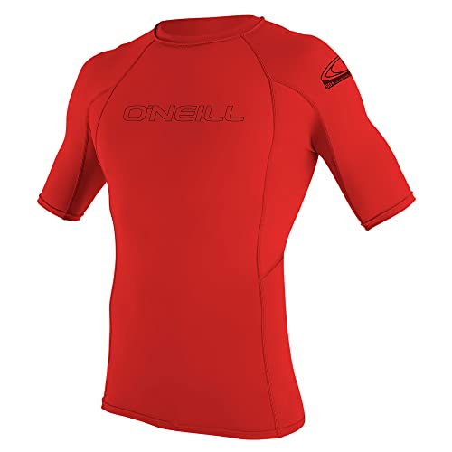 O'Neill Wetsuits Boys' Standard Youth Basic Skins 50+ Short Sleeve Rash Guard, Red, 10