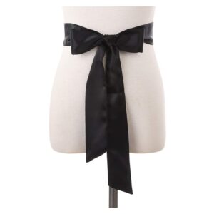 Long Ribbon Sash Belt for Dress Wedding Sash Bridal Silk Satin Belts Dress JW61 (Black)