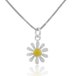 sterling silver ladies yellow white enamel daisy flower necklace for women