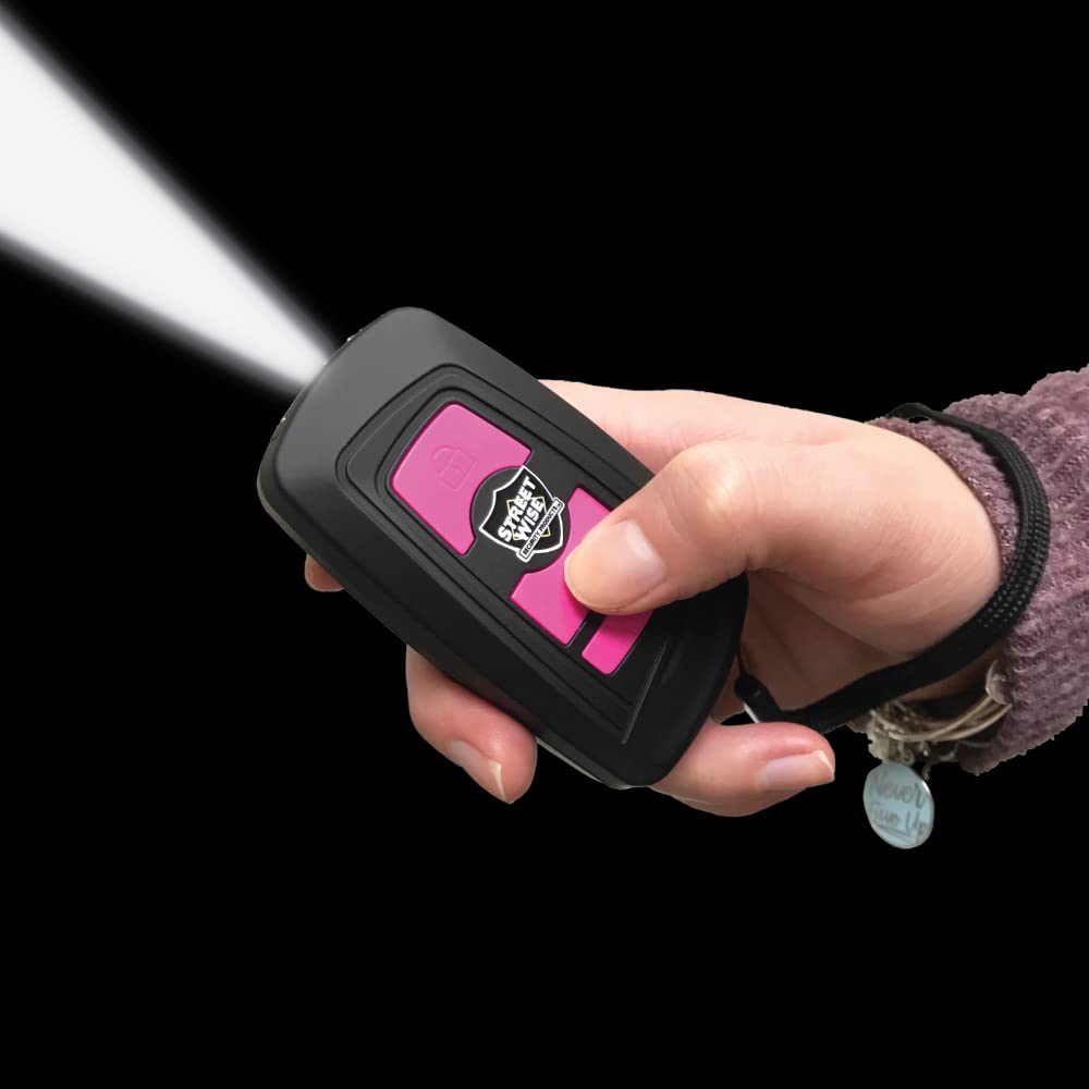 Streetwise Car Key FOB Stun Gun for Self Defense Keychain with Alarm, LED Flashlight, and Safety Switch - Razor 23,000,000* Pink