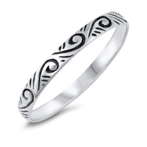 etched oxidized filigree swirl fashion ring new .925 sterling silver band size 3