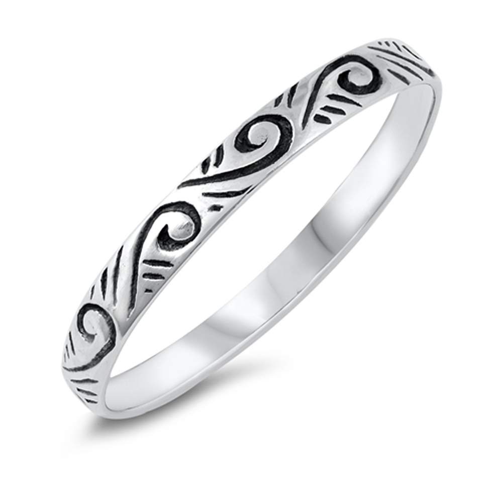 Etched Oxidized Filigree Swirl Fashion Ring New .925 Sterling Silver Band Size 3