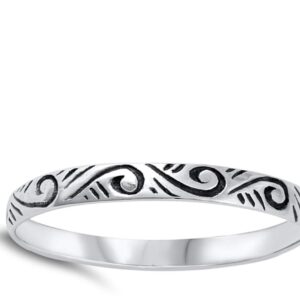 Etched Oxidized Filigree Swirl Fashion Ring New .925 Sterling Silver Band Size 3