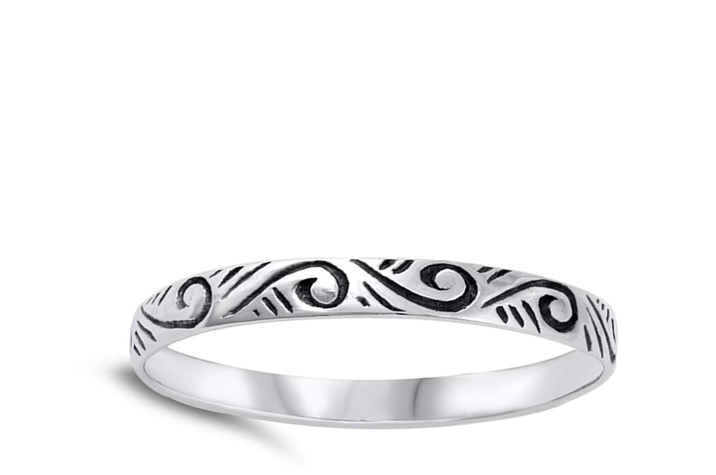 Etched Oxidized Filigree Swirl Fashion Ring New .925 Sterling Silver Band Size 3