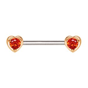 covet jewelry rose gold plated red cz heart nipple bar