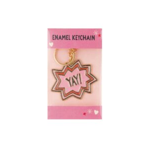 enamel motivational keychain “yay!” with gold key ring for bags, house and car keys - by free period press