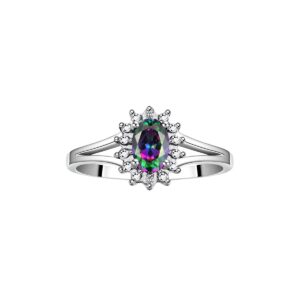 Rylos Rings for Women 14K White Gold Ring Classic Halo Diamond Birthstone Ring 6X4MM Oval June Alexandrite Jewelry for Women Size 7