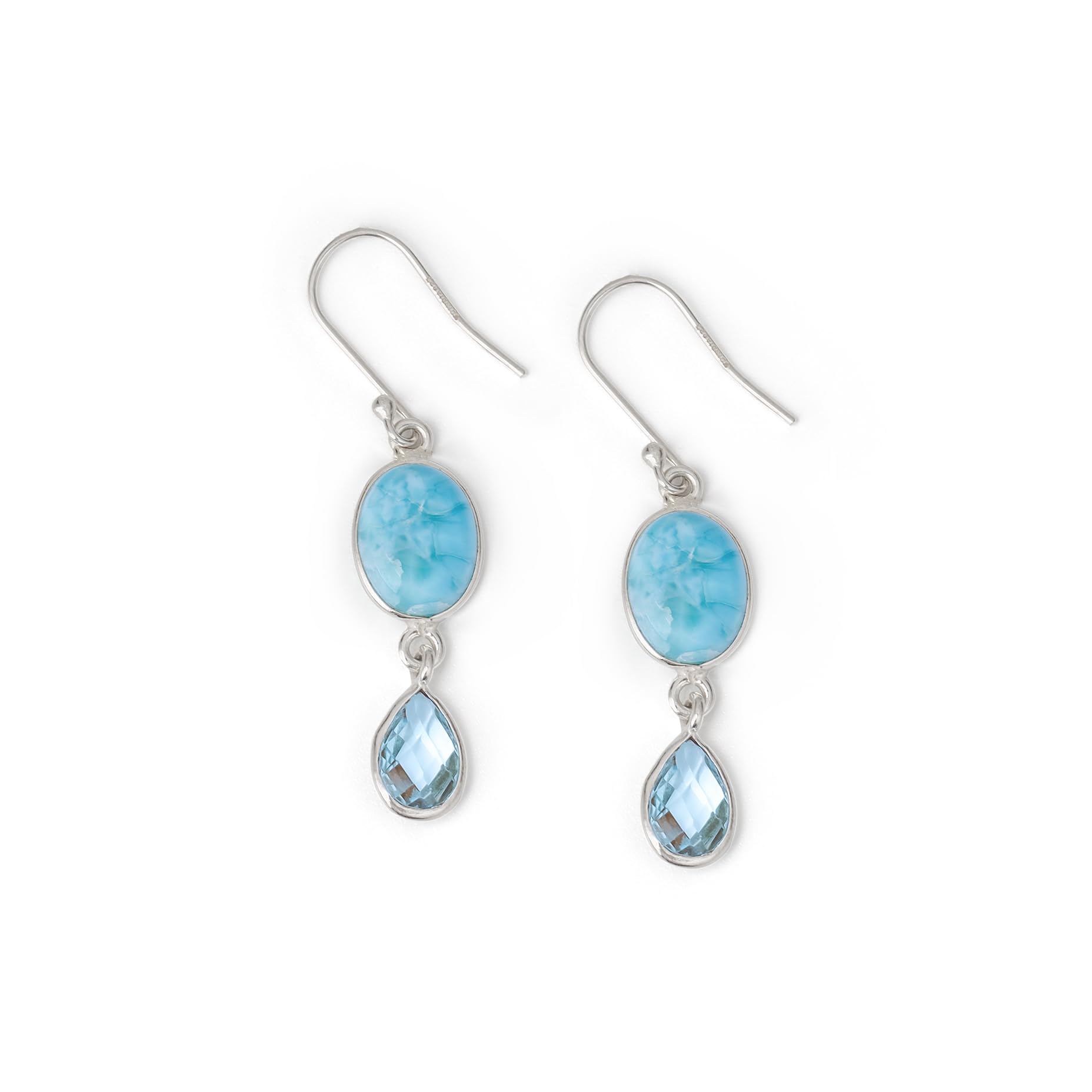 YoTreasure Larimar Blue Topaz Solid 925 Sterling Silver Teardrop Dangle Earrings Jewelry