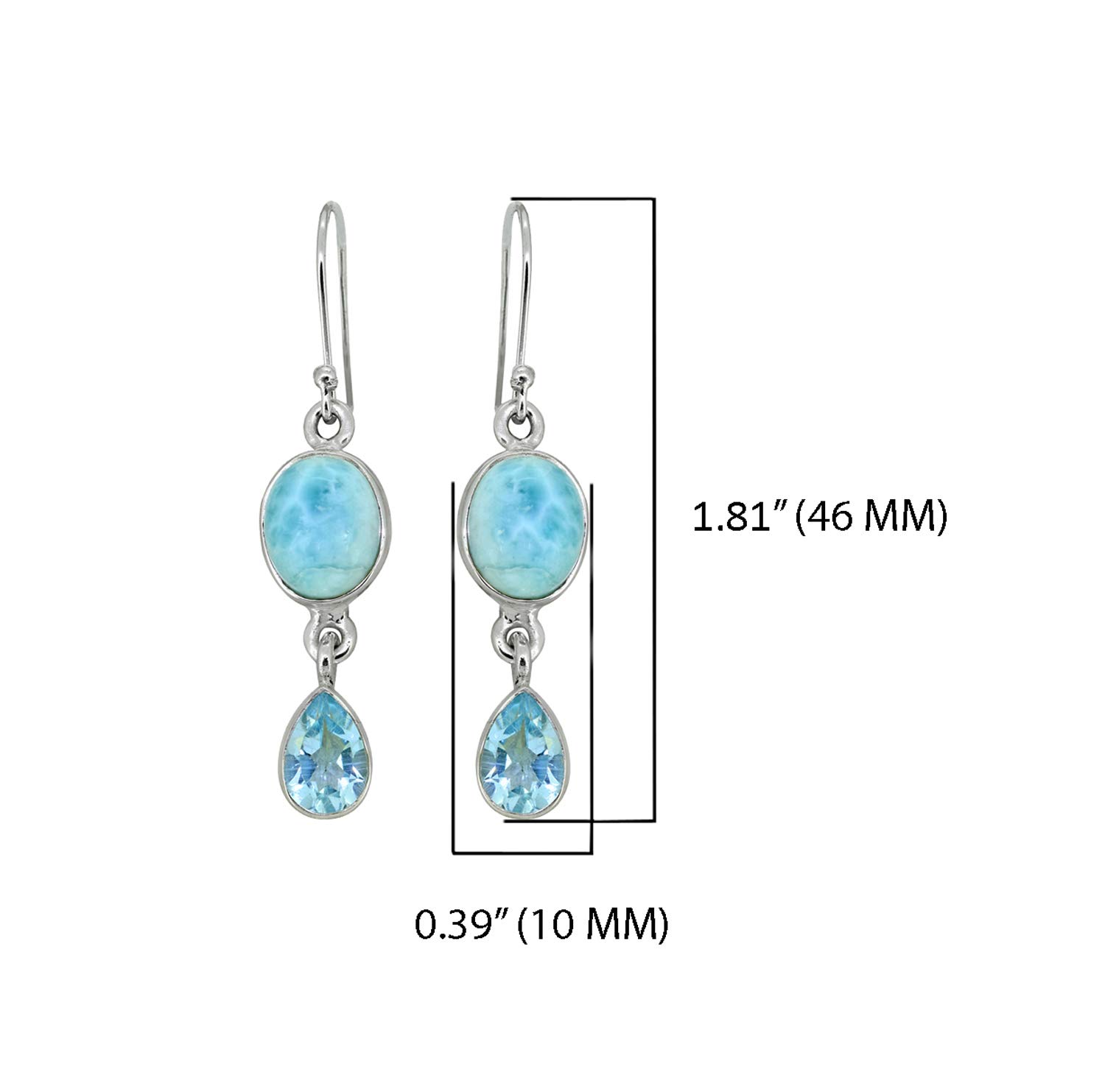 YoTreasure Larimar Blue Topaz Solid 925 Sterling Silver Teardrop Dangle Earrings Jewelry