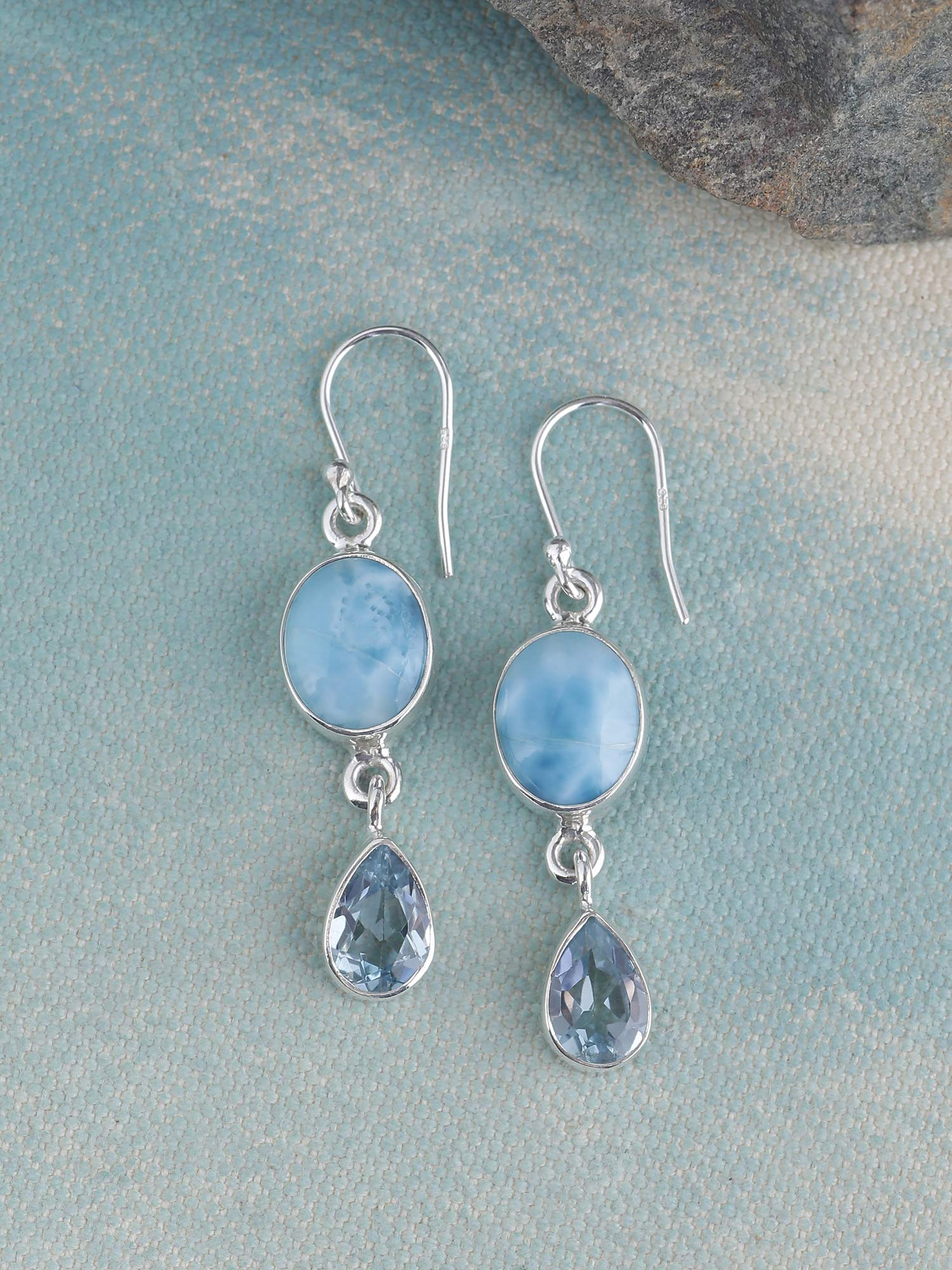 YoTreasure Larimar Blue Topaz Solid 925 Sterling Silver Teardrop Dangle Earrings Jewelry