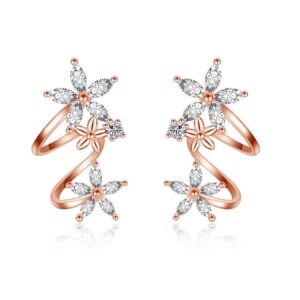 flower fariry cz ear cuff wrap earrings for women fashion cubic zirconia clip crawler climber hypoallergenic (rose gold)