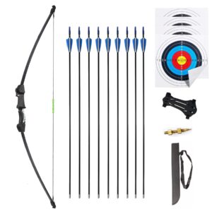 mxessua 45" bow and arrows set for teens recurve archery beginner gift longbow kit 9 arrows, 4 target face for backyard game