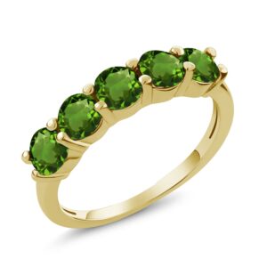 gem stone king 18k yellow gold plated silver round green tourmaline women ring (1.25 cttw, available in size 5, 6, 7, 8, 9)