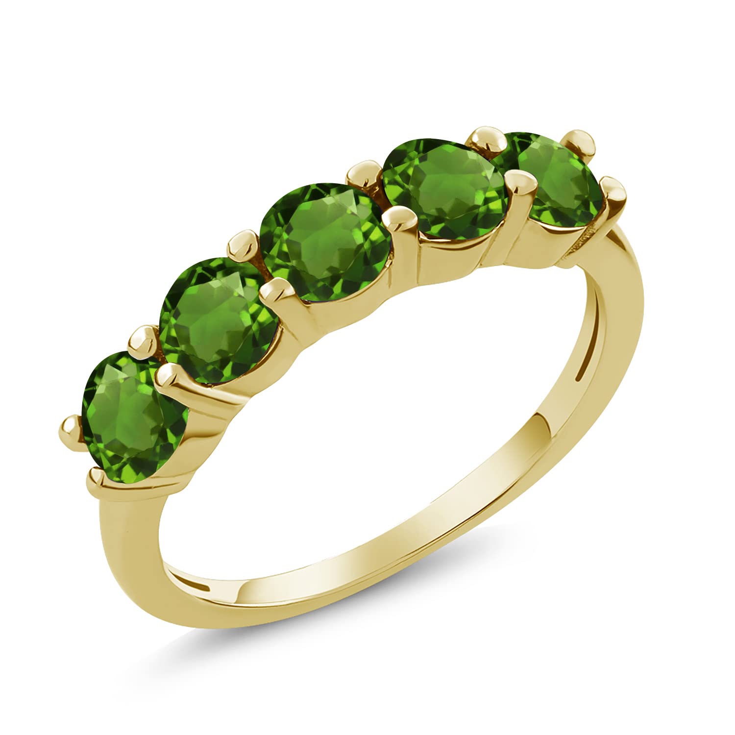 Gem Stone King 18K Yellow Gold Plated Silver Round Green Tourmaline Women Ring (1.25 Cttw, Available In Size 5, 6, 7, 8, 9)