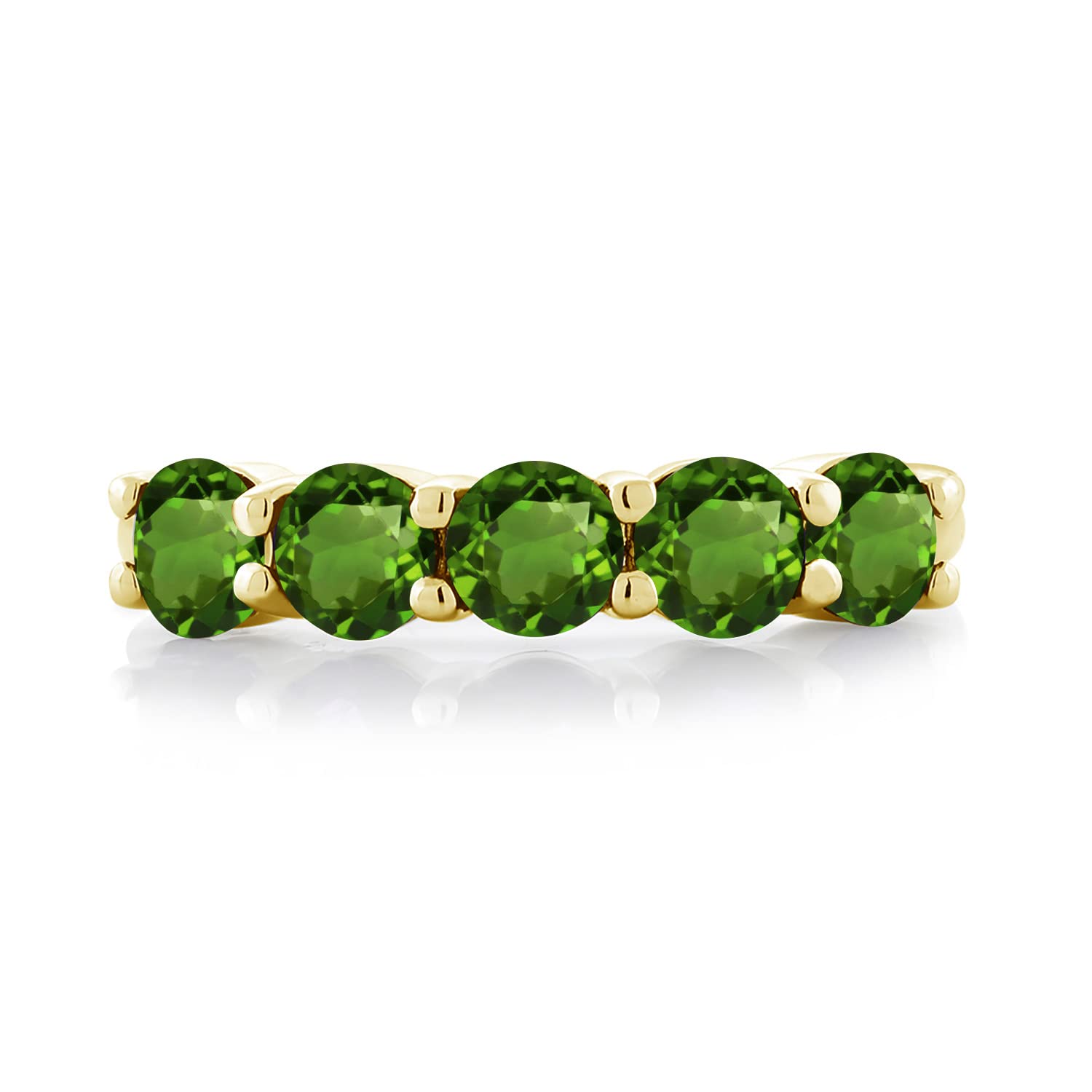 Gem Stone King 18K Yellow Gold Plated Silver Round Green Tourmaline Women Ring (1.25 Cttw, Available In Size 5, 6, 7, 8, 9)