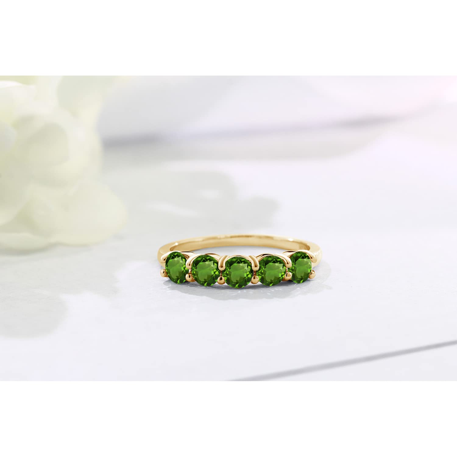 Gem Stone King 18K Yellow Gold Plated Silver Round Green Tourmaline Women Ring (1.25 Cttw, Available In Size 5, 6, 7, 8, 9)